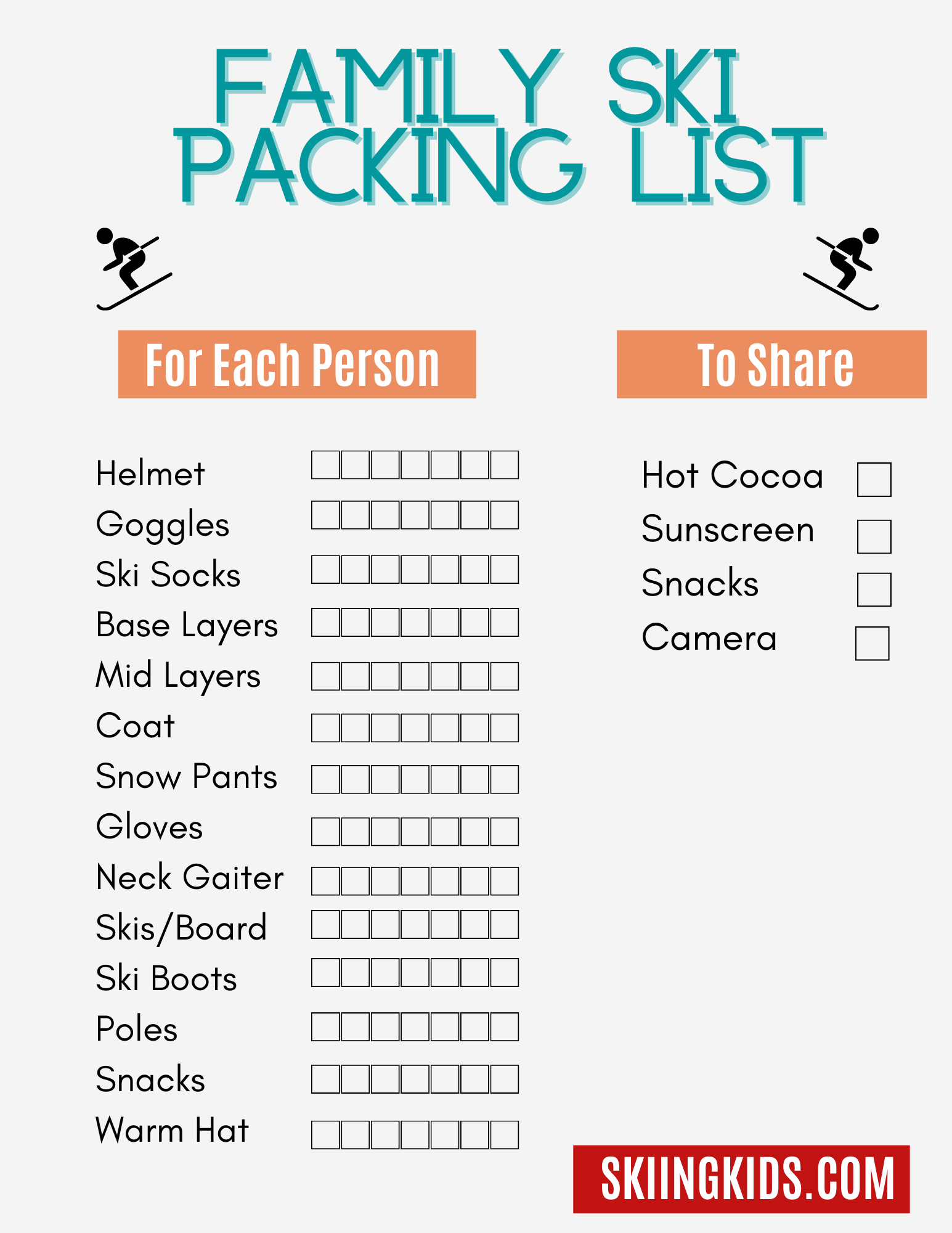 The Ultimate Family Ski Packing List Free Printable - Skiing Kids