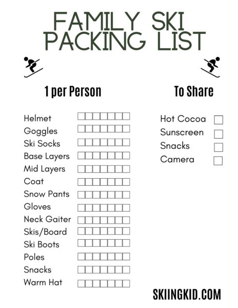 Kids Ski Packing List Printable - Skiing Kids
